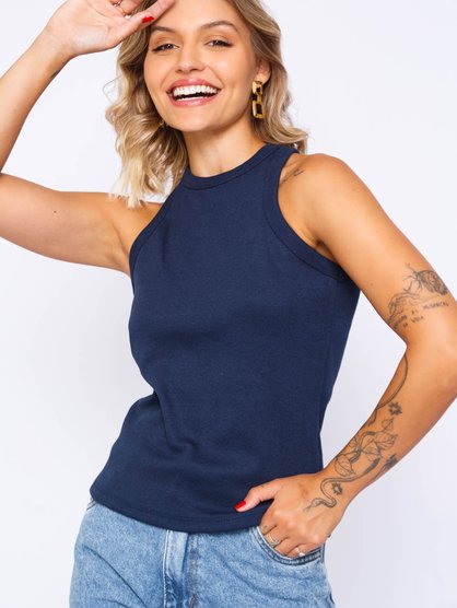 Regata Basic Ribana Canelada Azul Marinho